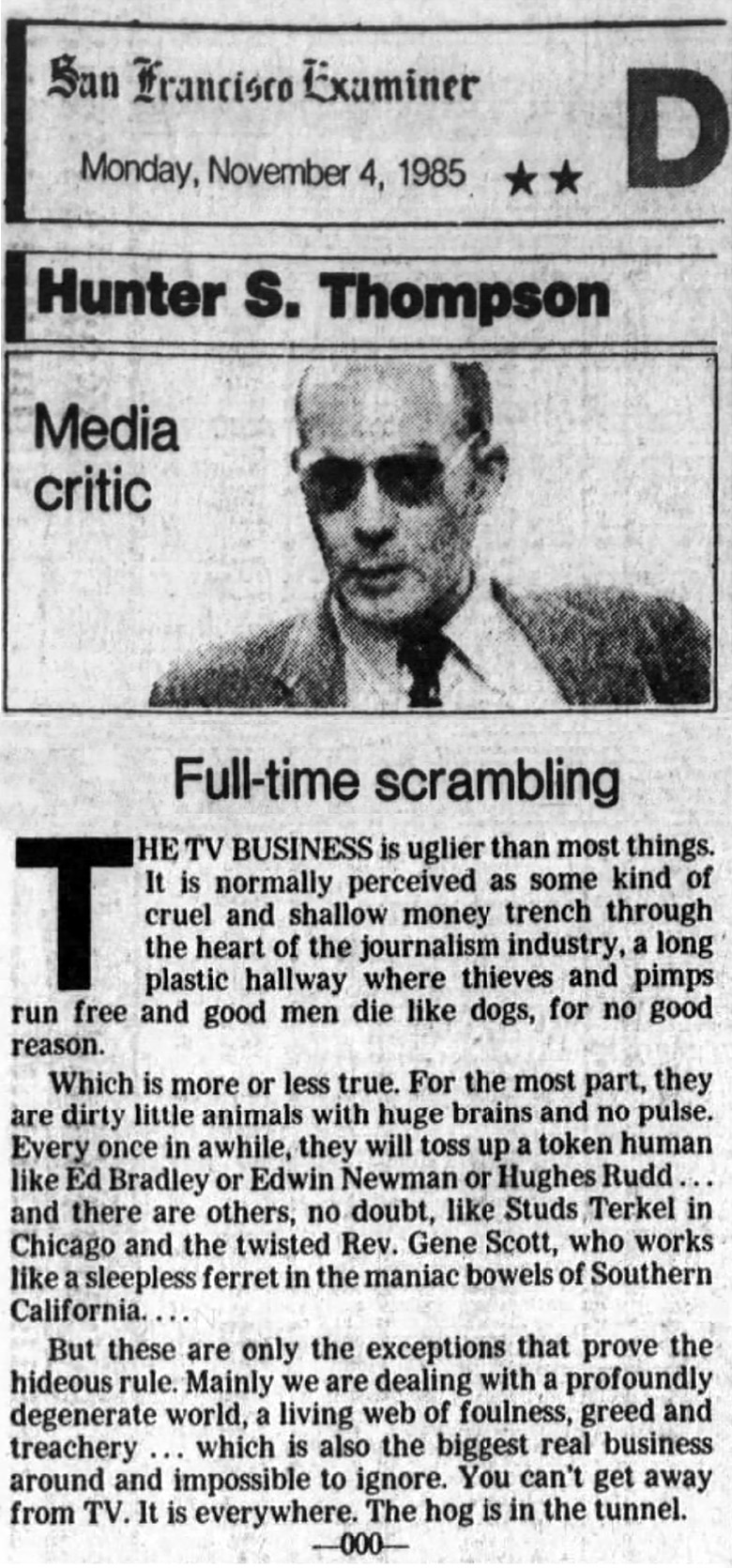 Hunter S Thompson Newspaper - The Monday Morning Memo